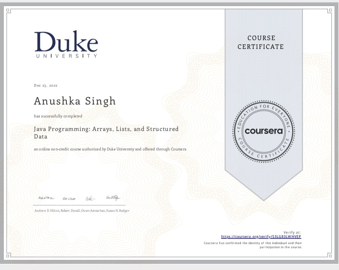 Anushka Singh on LinkedIn: #javaprogramming #coursera Anushka Singh on LinkedIn: #javaprogramming #coursera
