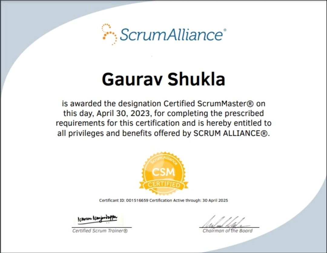 Gaurav Shukla on LinkedIn: Time 💫 to change thought process CSM certified. Gaurav Shukla on LinkedIn: Time 💫 to change thought process CSM certified.