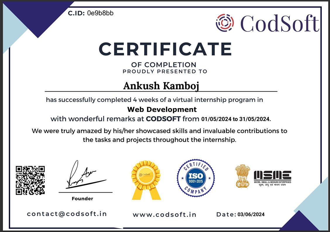 Ankush Kamboj on LinkedIn: #internship #webdevelopment #achievement # ... Ankush Kamboj on LinkedIn: #internship #webdevelopment #achievement # ...