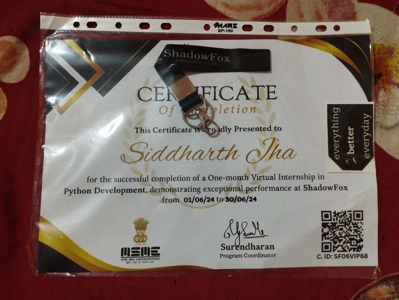Siddharth Jha on LinkedIn: #shadowfox #pythondevelopment #internship # ... Siddharth Jha on LinkedIn: #shadowfox #pythondevelopment #internship # ...