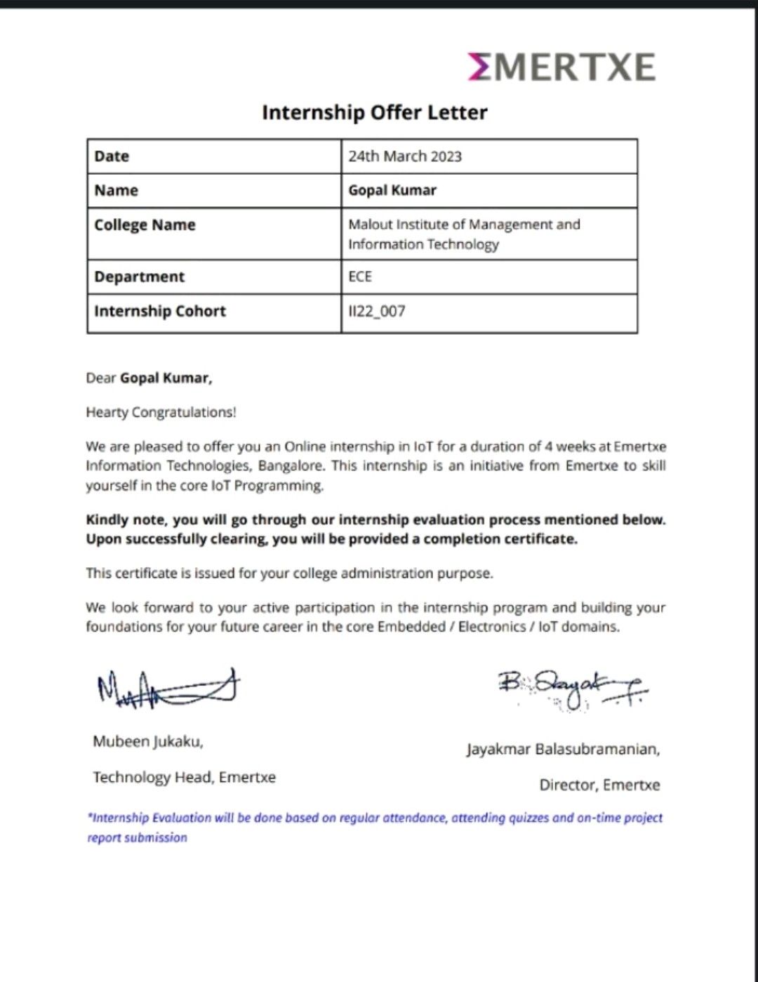 Gopal Kumar on LinkedIn: Internship Offer Letter Gopal Kumar on LinkedIn: Internship Offer Letter