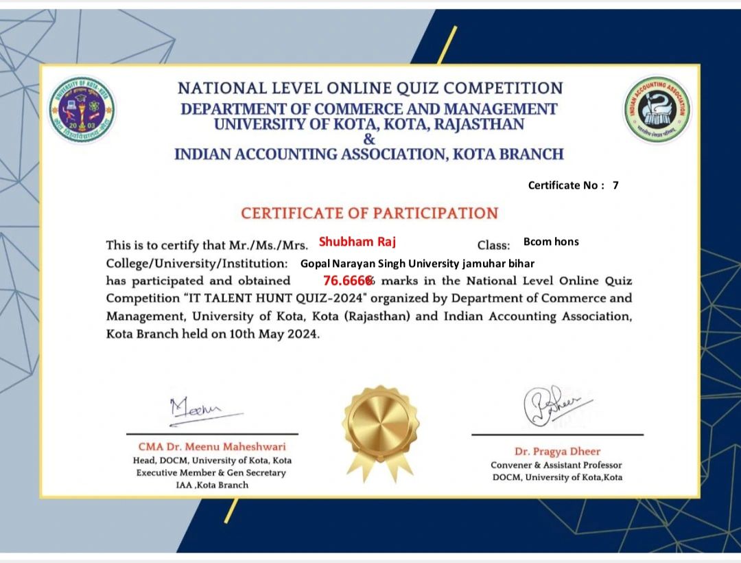 Shubham Raj on LinkedIn: Certification of participation in National ... Shubham Raj on LinkedIn: Certification of participation in National ...