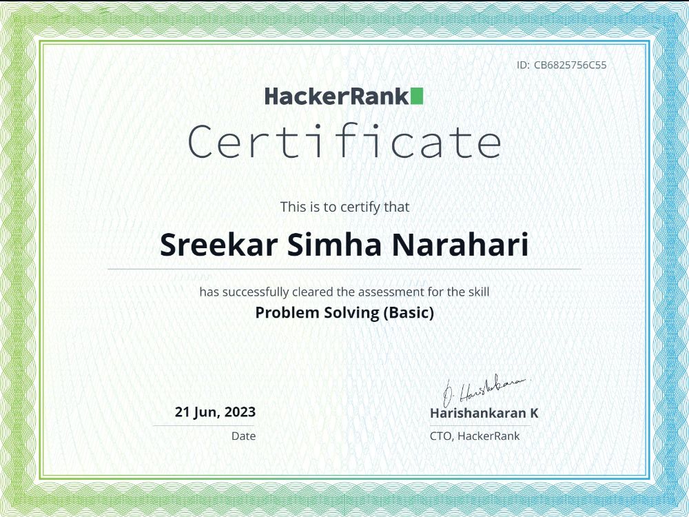 Sreekar Simha Narahari on LinkedIn: #coding #hackerrank #problemsolving Sreekar Simha Narahari on LinkedIn: #coding #hackerrank #problemsolving