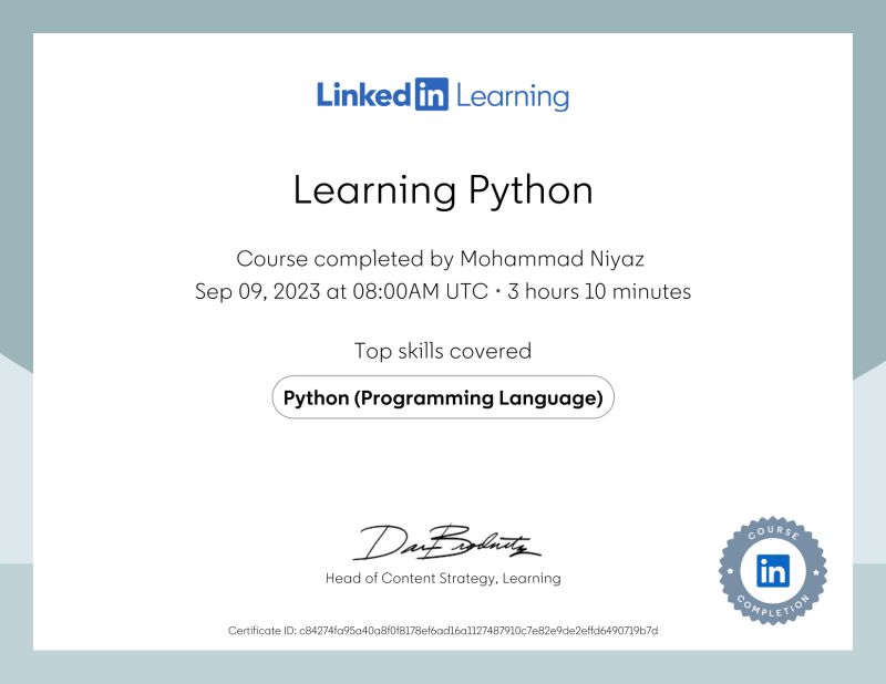 Mohammad Niyaz on LinkedIn: Certificate of Completion Mohammad Niyaz on LinkedIn: Certificate of Completion