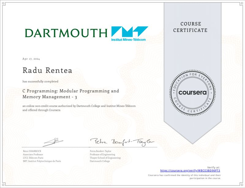 Radu Rentea on LinkedIn: I completed C Programming: Modular Programming ... Radu Rentea on LinkedIn: I completed C Programming: Modular Programming ...