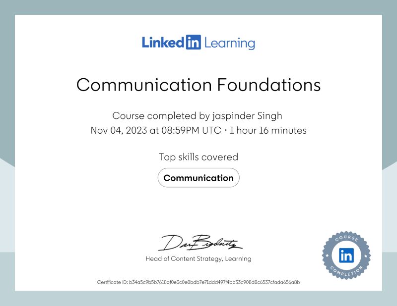 jaspinder Singh on LinkedIn: Certificate of Completion jaspinder Singh on LinkedIn: Certificate of Completion