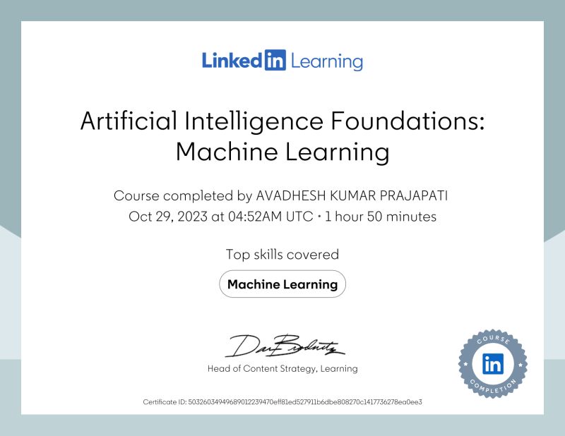 AVADHESH KUMAR PRAJAPATI on LinkedIn: Certificate of Completion AVADHESH KUMAR PRAJAPATI on LinkedIn: Certificate of Completion