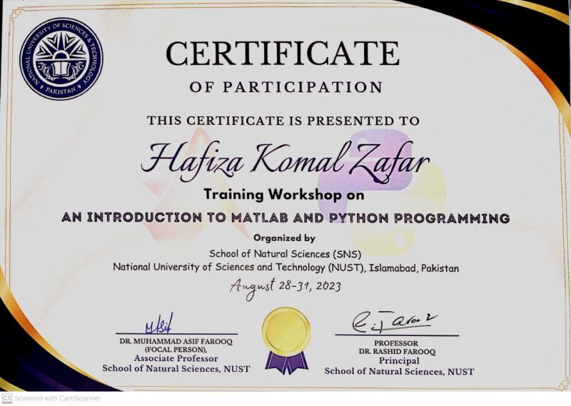 Completed MATLAB and Python workshop | HAFIZA KOMAL ZAFAR posted on the ... Completed MATLAB and Python workshop | HAFIZA KOMAL ZAFAR posted on the ...