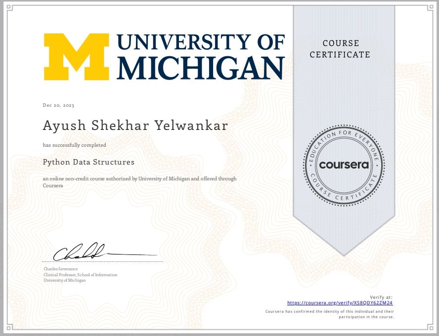ayush Yelwankar(jain) on LinkedIn: #python #datastructures #coursera # ... ayush Yelwankar(jain) on LinkedIn: #python #datastructures #coursera # ...
