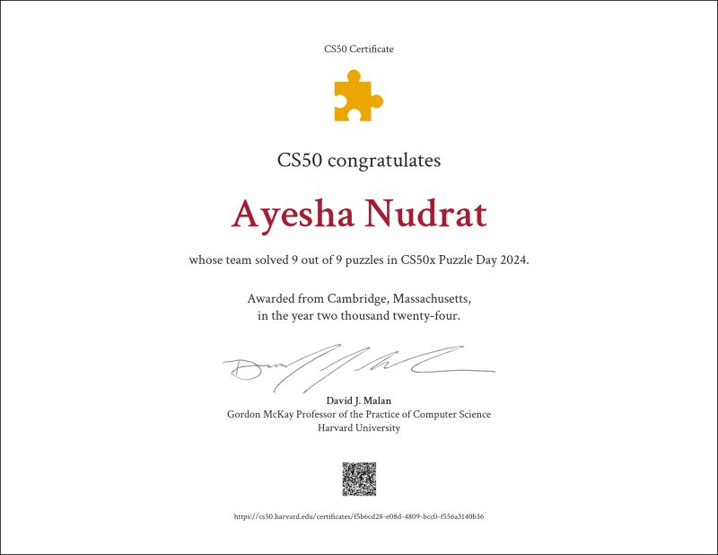 Ayesha Nudrat on LinkedIn: #cs50puzzleday #harvarduniversity #teamwork ... Ayesha Nudrat on LinkedIn: #cs50puzzleday #harvarduniversity #teamwork ...