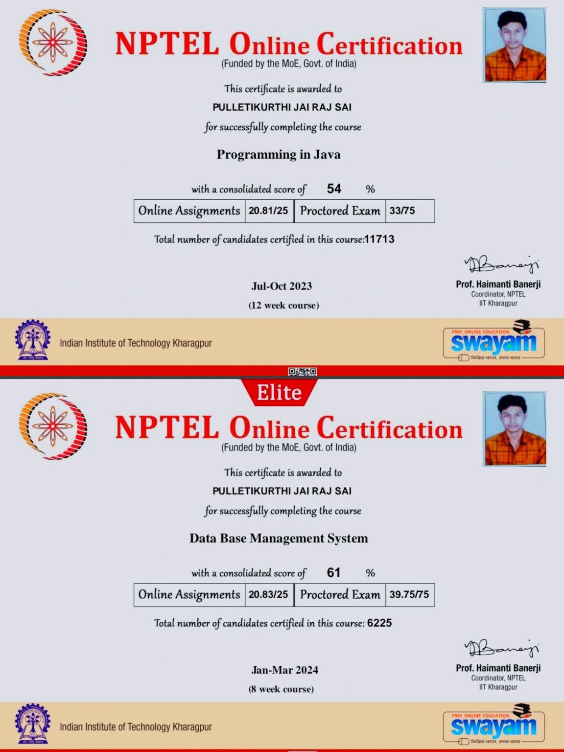 Jai Raj Sai on LinkedIn: #dbms #java #nptel #elitecertificate Jai Raj Sai on LinkedIn: #dbms #java #nptel #elitecertificate