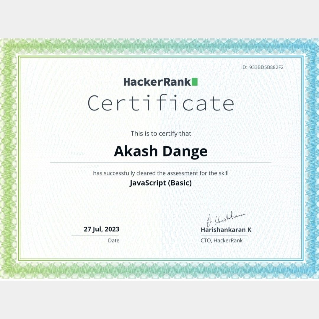 Akash Dange on LinkedIn: #javascript #codingskills #hackerrankcertified Akash Dange on LinkedIn: #javascript #codingskills #hackerrankcertified