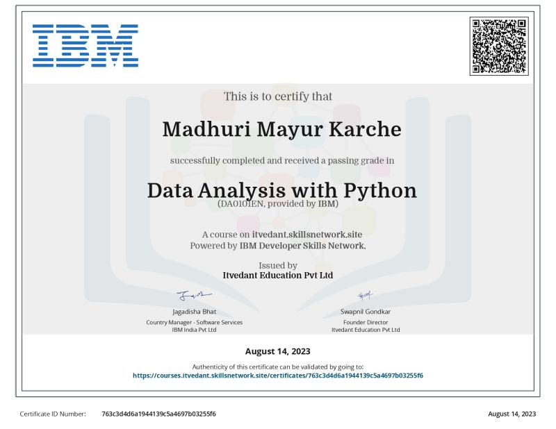 Madhuri Karche on LinkedIn: #pythoncertified #dataanalysisjourney Madhuri Karche on LinkedIn: #pythoncertified #dataanalysisjourney