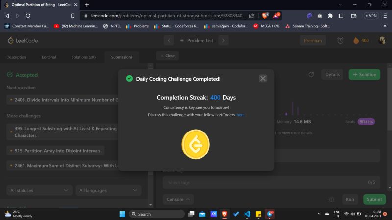 Saiyam Jain on LinkedIn: #codinggoals #leetcode #400daystreak Saiyam Jain on LinkedIn: #codinggoals #leetcode #400daystreak