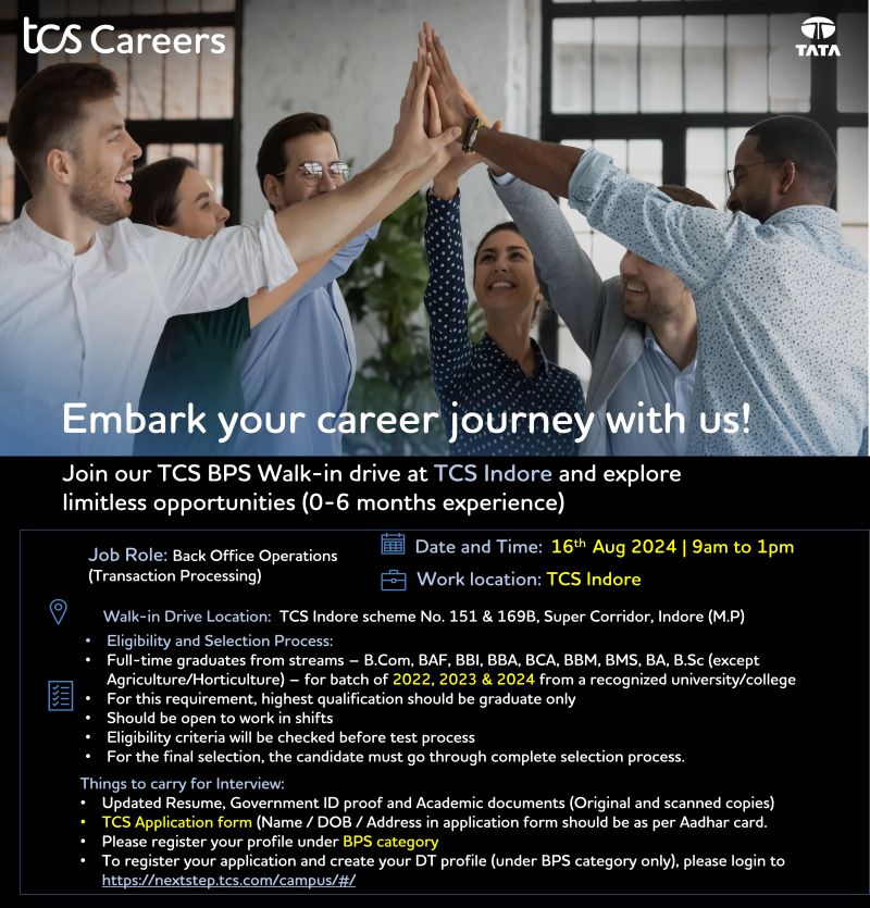 Aishwarya Shivhare on LinkedIn: Walkin for TCS BPS at TCS Indore on ... Aishwarya Shivhare on LinkedIn: Walkin for TCS BPS at TCS Indore on ...