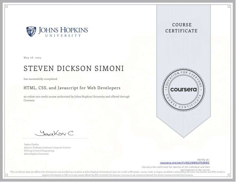 Steven Simoni on LinkedIn: #webdevelopment #html #css #javascript #coursera Steven Simoni on LinkedIn: #webdevelopment #html #css #javascript #coursera