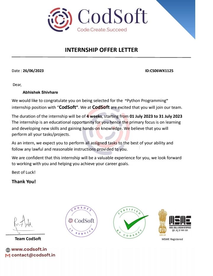 Abhishek Shivhare on LinkedIn: #intern #python #programming Abhishek Shivhare on LinkedIn: #intern #python #programming
