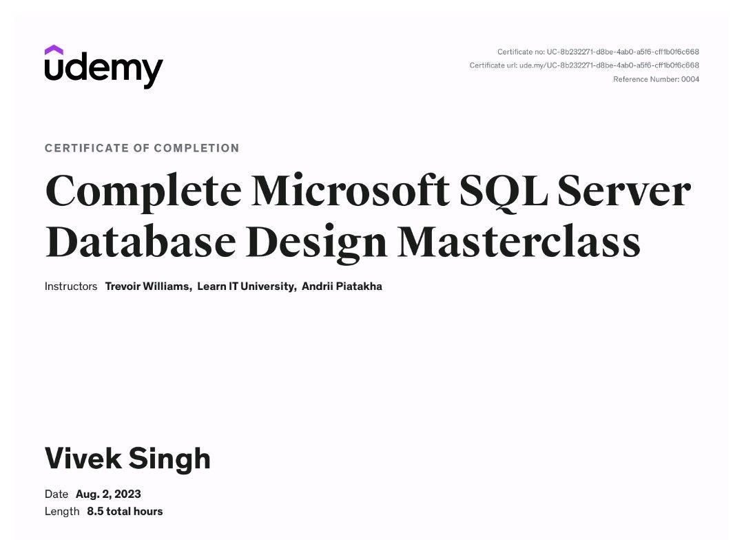 Vivek Singh on LinkedIn: #sql #sqldatabase #sqlserver #udemycertification Vivek Singh on LinkedIn: #sql #sqldatabase #sqlserver #udemycertification