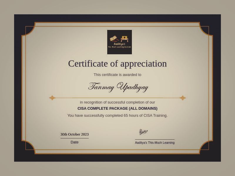 Tanmay Upadhyay on LinkedIn: Finished 65 Hours of CISA training from ... Tanmay Upadhyay on LinkedIn: Finished 65 Hours of CISA training from ...