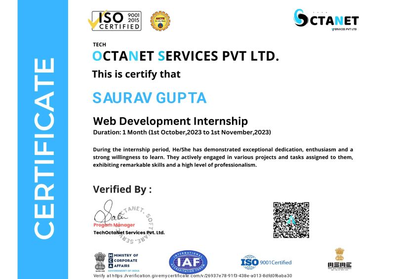 Saurav Gupta on LinkedIn: #internshipcompleted #octanetinternship #octanet Saurav Gupta on LinkedIn: #internshipcompleted #octanetinternship #octanet