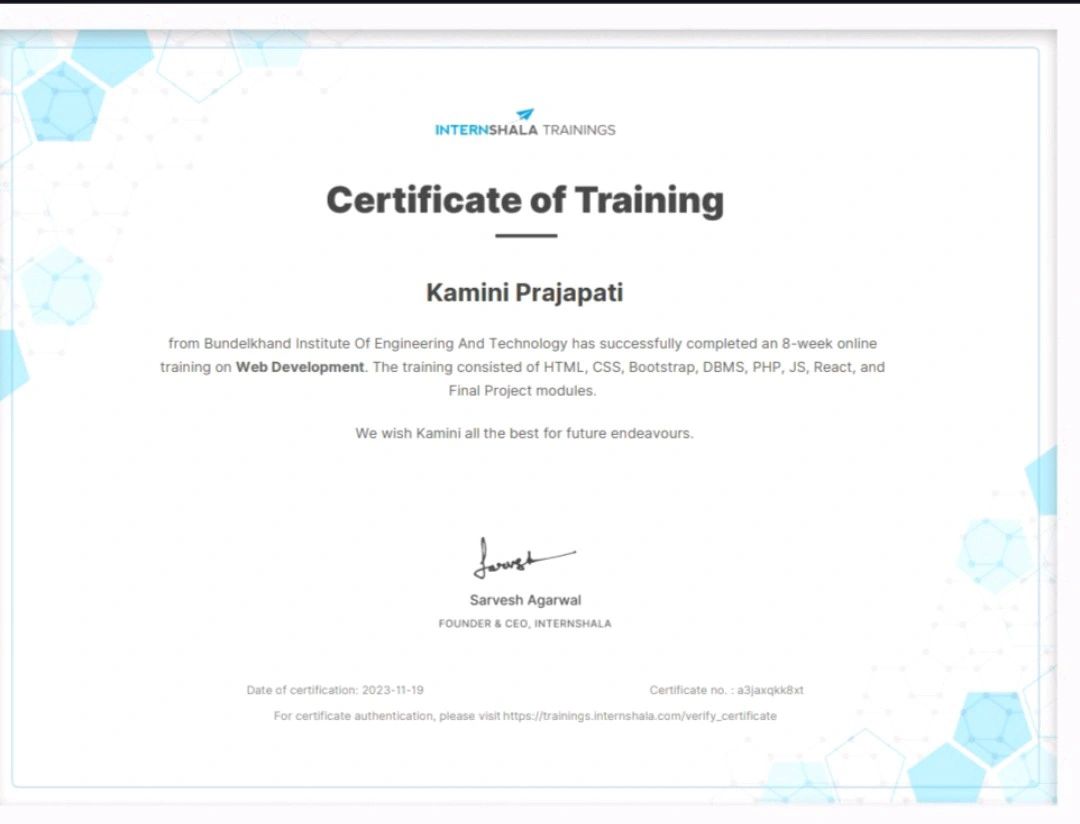 Kamini Prajapati on LinkedIn: #internshala_trainings Kamini Prajapati on LinkedIn: #internshala_trainings