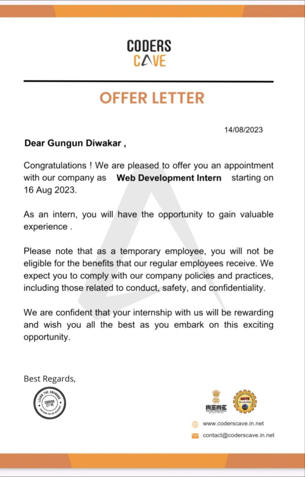 Gungun Diwakar on LinkedIn: #coderscave #intern Gungun Diwakar on LinkedIn: #coderscave #intern