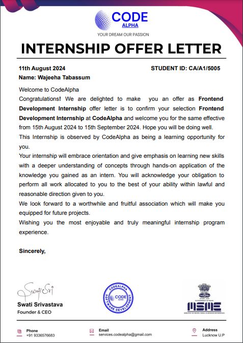 Wajeeha Tabas on LinkedIn: #internship #frontenddevelopment #codealpha ... Wajeeha Tabas on LinkedIn: #internship #frontenddevelopment #codealpha ...