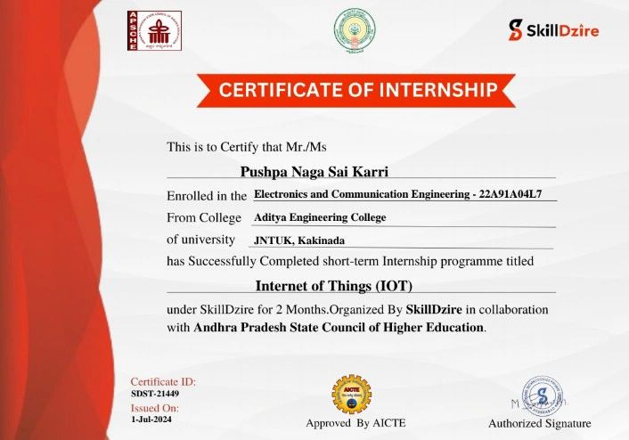 Pushpa Karri on LinkedIn: #internship #iot #skilldzire #apsche Pushpa Karri on LinkedIn: #internship #iot #skilldzire #apsche
