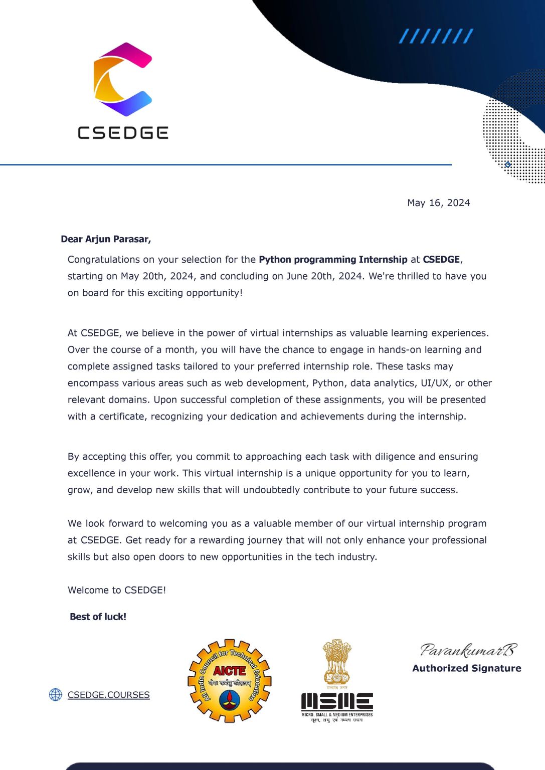 Arjun Parasar on LinkedIn: #internship #python #csedge Arjun Parasar on LinkedIn: #internship #python #csedge