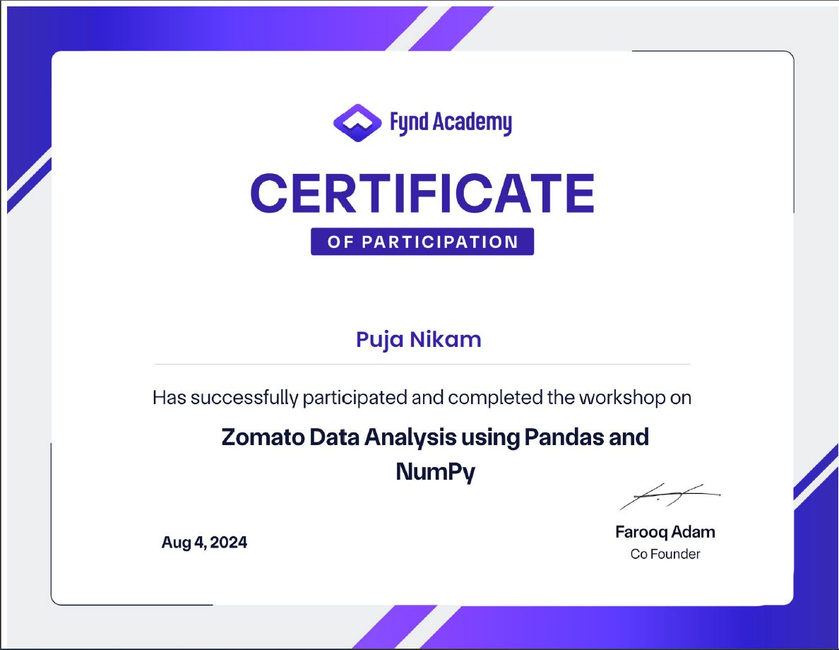 Puja Nikam on LinkedIn: #dataanalysis #pandas #numpy #python #zomato # ... Puja Nikam on LinkedIn: #dataanalysis #pandas #numpy #python #zomato # ...