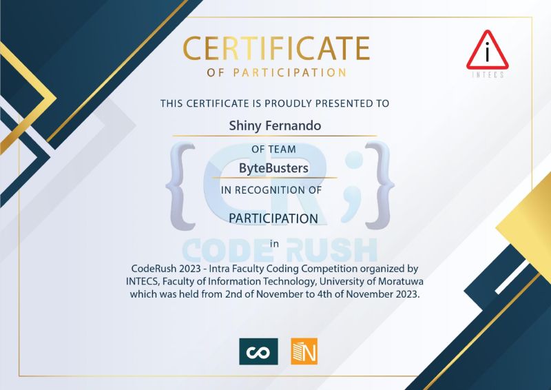 Shiny Fernando on LinkedIn: #coderush #intecs #uom #bytebusters Shiny Fernando on LinkedIn: #coderush #intecs #uom #bytebusters