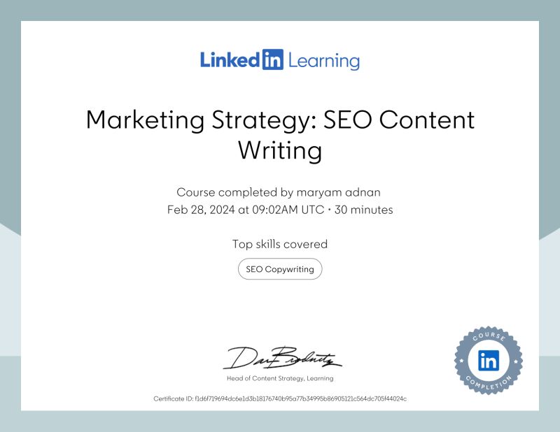 maryam adnan on LinkedIn: Certificate of Completion maryam adnan on LinkedIn: Certificate of Completion