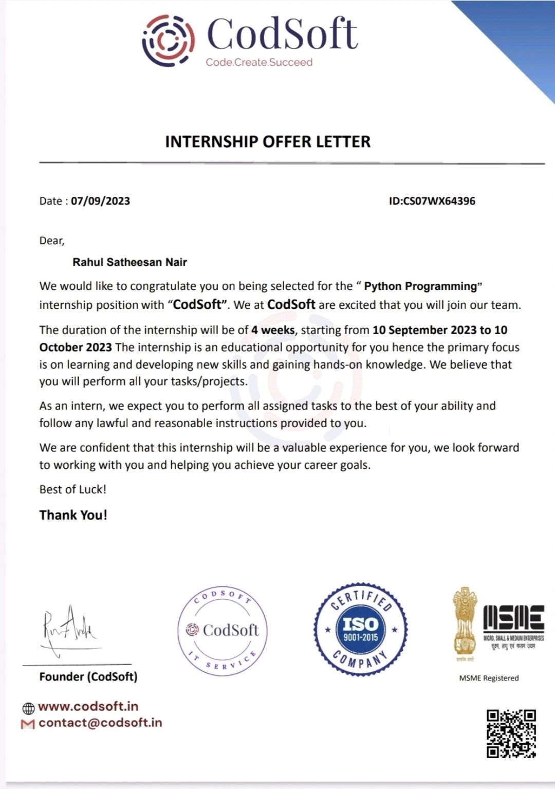 Rahul Nair on LinkedIn: #codesoft #pythonprogramming #intern # ... Rahul Nair on LinkedIn: #codesoft #pythonprogramming #intern # ...