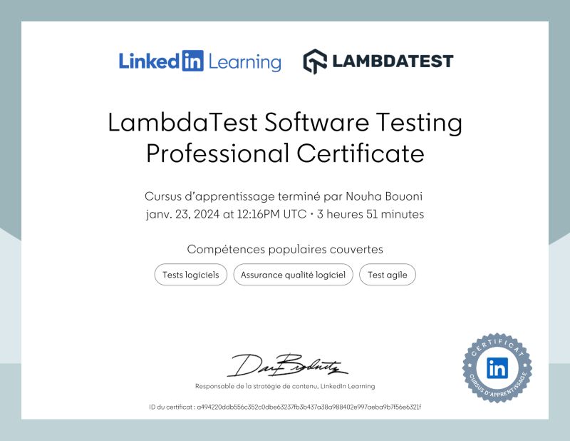 Nouha Bouoni on LinkedIn: Certificate of Completion Nouha Bouoni on LinkedIn: Certificate of Completion
