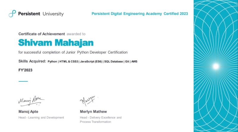 Shivam Mahajan on LinkedIn: #persistentsystems Shivam Mahajan on LinkedIn: #persistentsystems