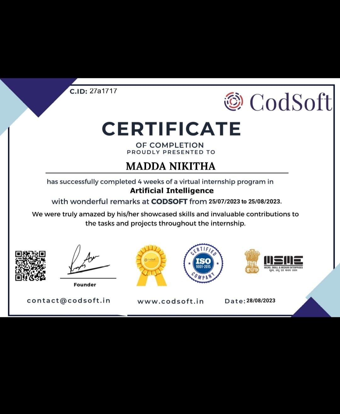 MADDA NIKITHA on LinkedIn: #cip #codsoft #artificialintelligence # ... MADDA NIKITHA on LinkedIn: #cip #codsoft #artificialintelligence # ...