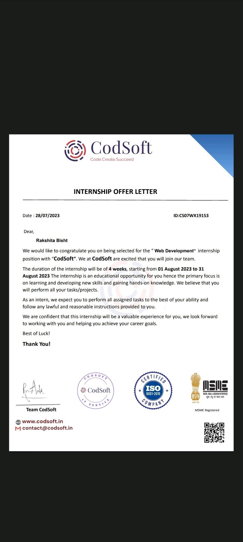 Rakshita Bisht on LinkedIn: #webdevelopment #codsoftinternship #codsoft Rakshita Bisht on LinkedIn: #webdevelopment #codsoftinternship #codsoft