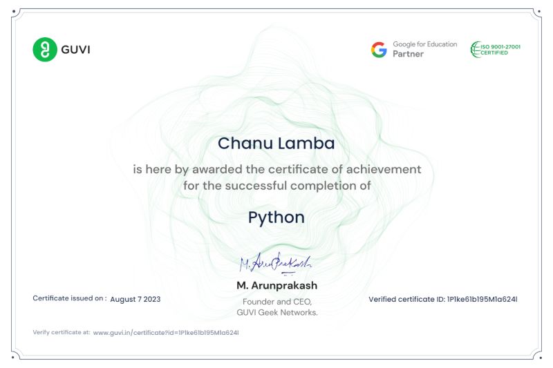 Chanu Lamba on LinkedIn: #guvi #python #pythondeveloper #google Chanu Lamba on LinkedIn: #guvi #python #pythondeveloper #google