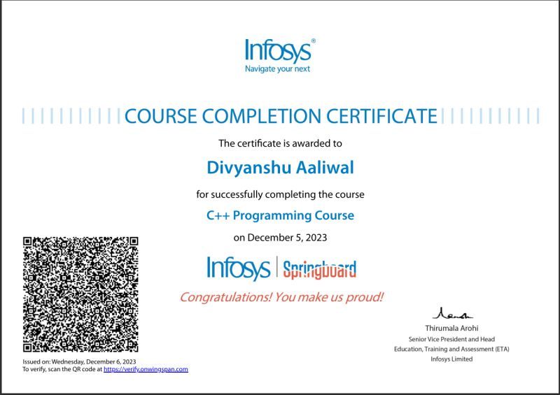 Divyanshu Aaliwal on LinkedIn: #cpp #cppprogramming #infosysspringboard Divyanshu Aaliwal on LinkedIn: #cpp #cppprogramming #infosysspringboard
