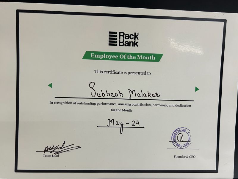 SUBHASH MALAKAR on LinkedIn: #employeeofthemonth #rackbank SUBHASH MALAKAR on LinkedIn: #employeeofthemonth #rackbank
