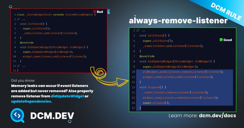 DCM (Dart Code Metrics) on LinkedIn: always-remove-listener | DCM ... DCM (Dart Code Metrics) on LinkedIn: always-remove-listener | DCM ...