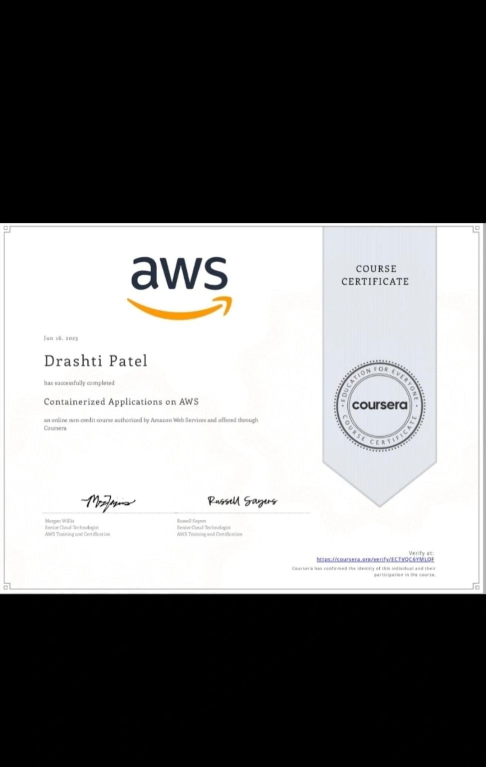 Drashti Patel on LinkedIn: #aws #containerization #courseracertified Drashti Patel on LinkedIn: #aws #containerization #courseracertified