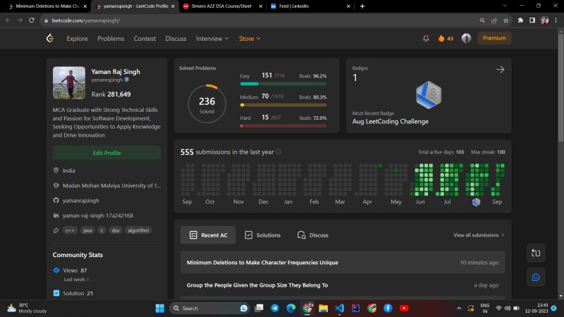 Completed 100-Day Coding Challenge in LeetCode | YAMAN RAJ SINGH posted ... Completed 100-Day Coding Challenge in LeetCode | YAMAN RAJ SINGH posted ...