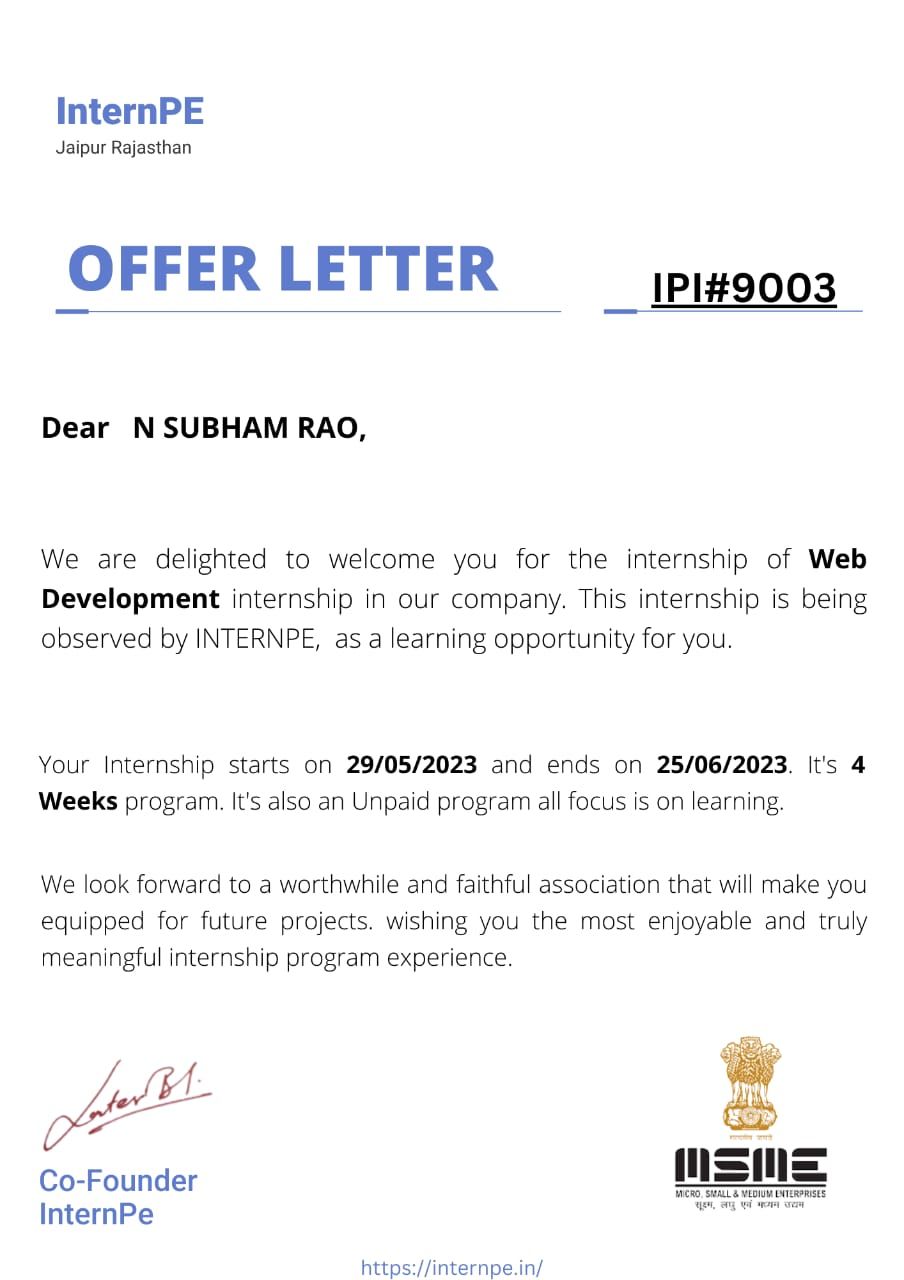 N SUBHAM RAO on LinkedIn: #connections #internship #internpe #intern # ... N SUBHAM RAO on LinkedIn: #connections #internship #internpe #intern # ...