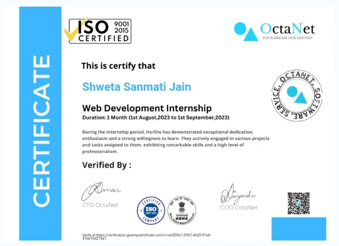 Shweta Jain on LinkedIn: #octanet #octanetinternship #webdevelopment # ... Shweta Jain on LinkedIn: #octanet #octanetinternship #webdevelopment # ...