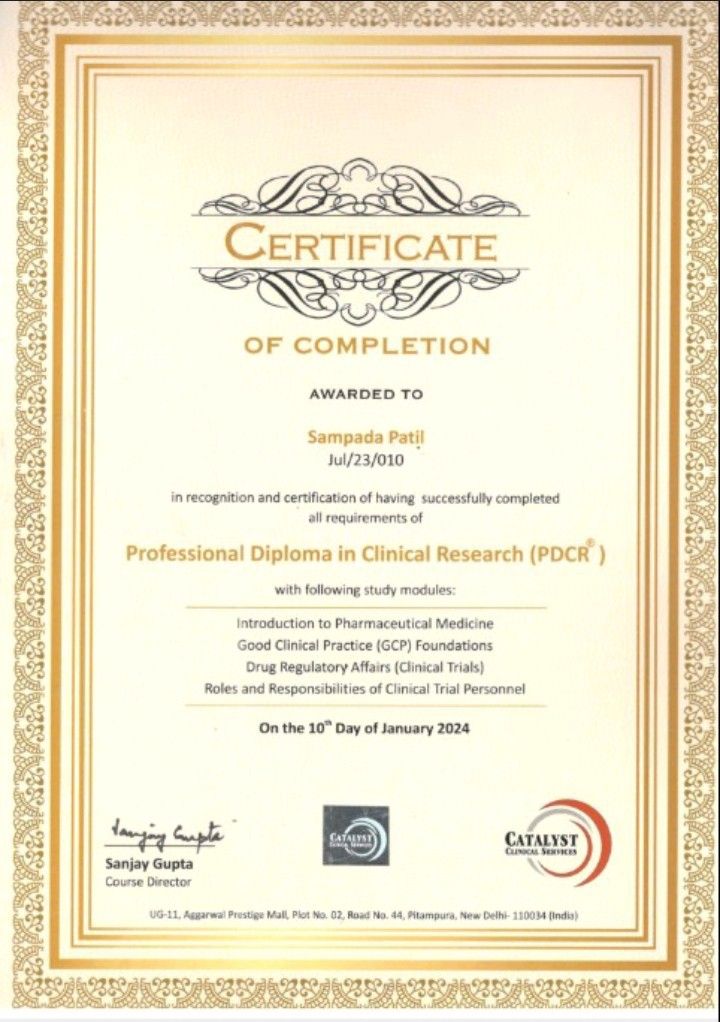 Sampada Patil on LinkedIn: #ccspl #clinicalresearch #diplomacompletion ... Sampada Patil on LinkedIn: #ccspl #clinicalresearch #diplomacompletion ...
