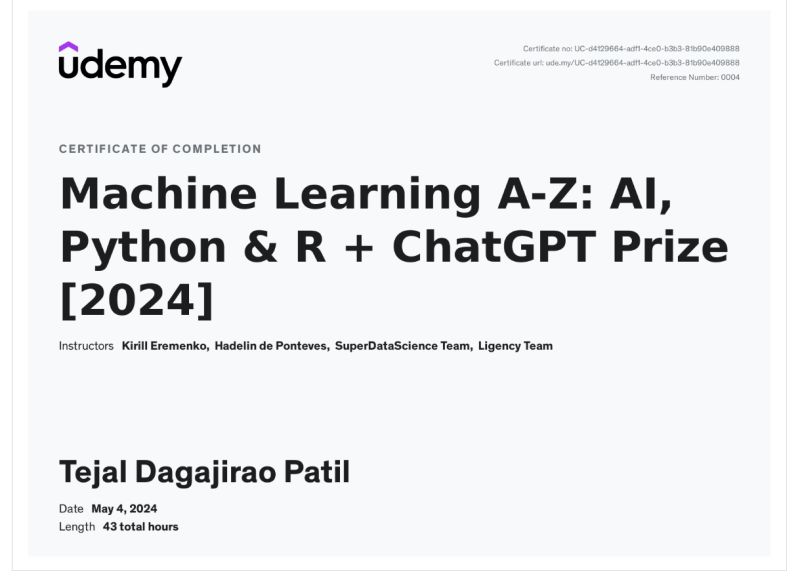 Tejal Patil on LinkedIn: #machinelearning #certified Tejal Patil on LinkedIn: #machinelearning #certified