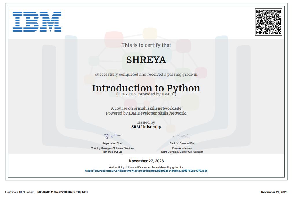 Shreya . on LinkedIn: #python #ibm #codingjourney #certification # ... Shreya . on LinkedIn: #python #ibm #codingjourney #certification # ...