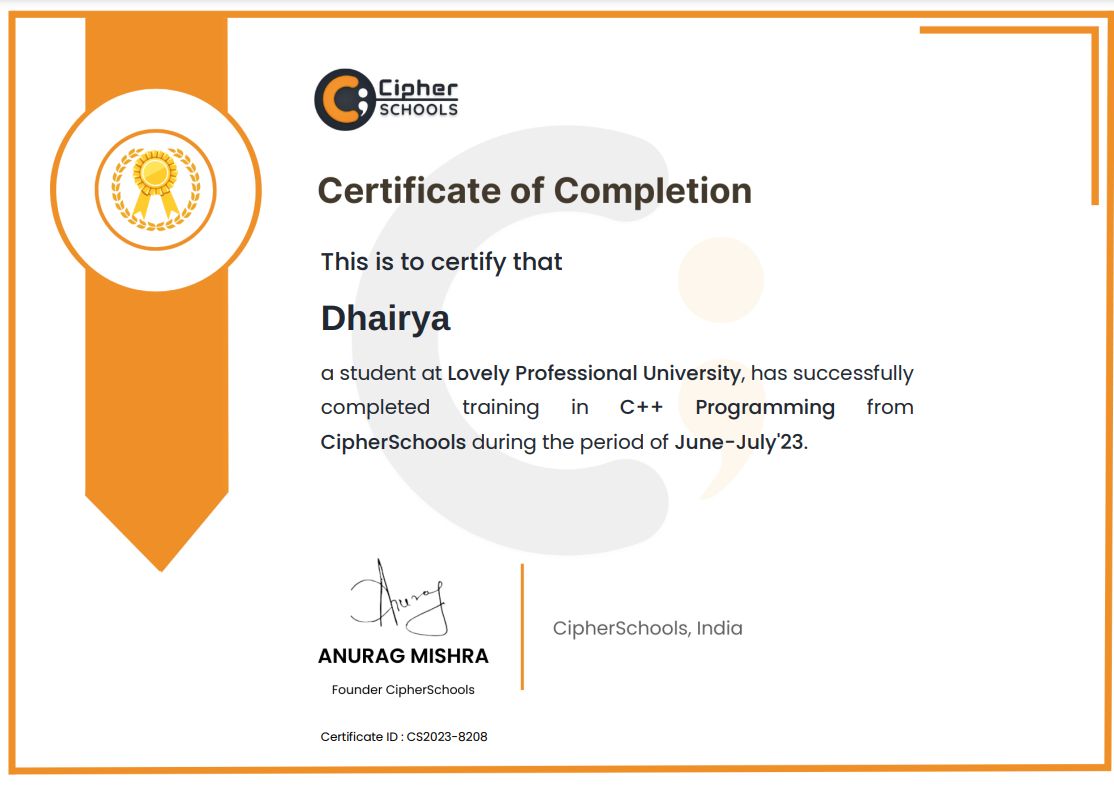 Dhairya Arora on LinkedIn: #cplusplus #programming #certification Dhairya Arora on LinkedIn: #cplusplus #programming #certification