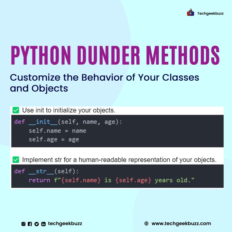 Boost your Python projects with Dunder Methods | TechGeekBuzz posted on ... Boost your Python projects with Dunder Methods | TechGeekBuzz posted on ...